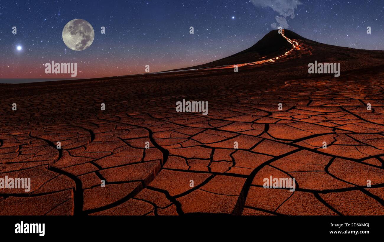 Volcanic eruption at night time Stock Photo - Alamy