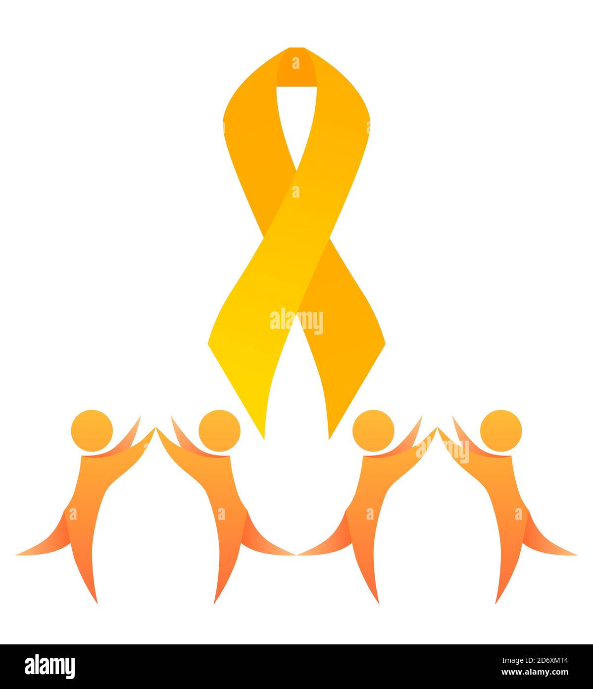 Childhood cancer. Yellow happy dance people and gold ribbon. Children ...