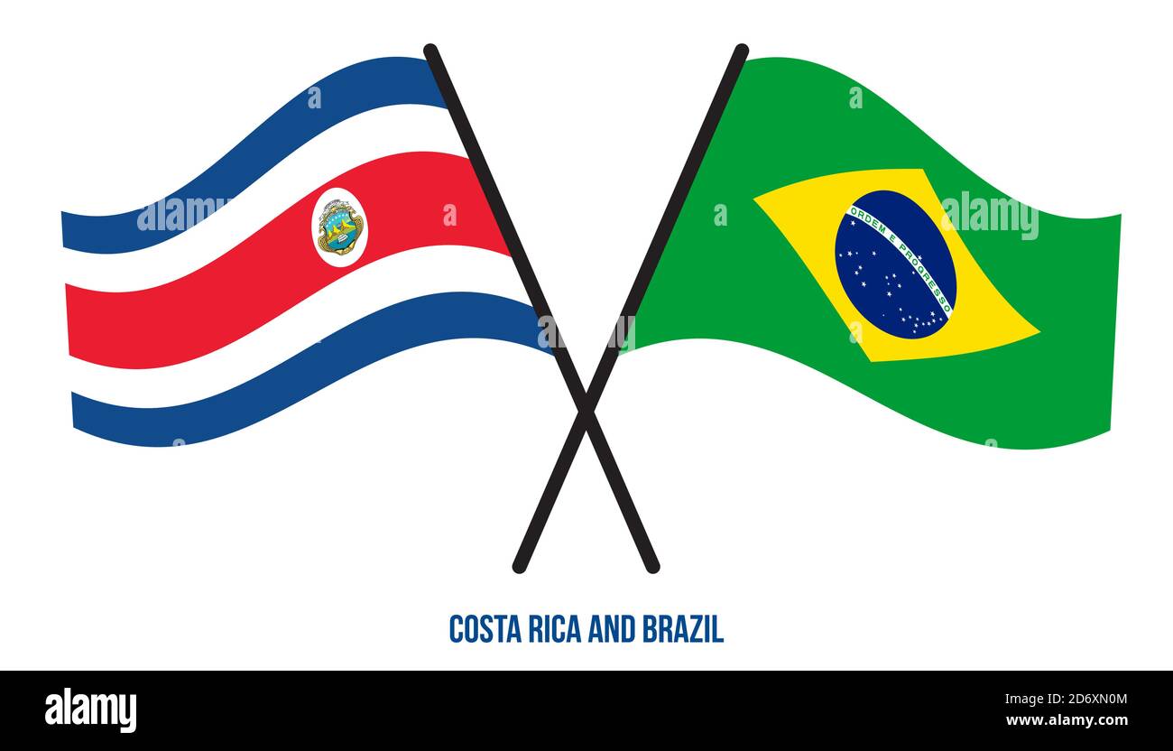 Costa Rica and Brazil Flags Crossed And Waving Flat Style. Official ...