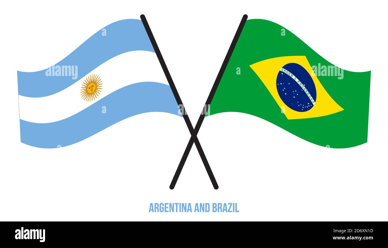Argentina and Brazil Flags Crossed And Waving Flat Style. Official ...