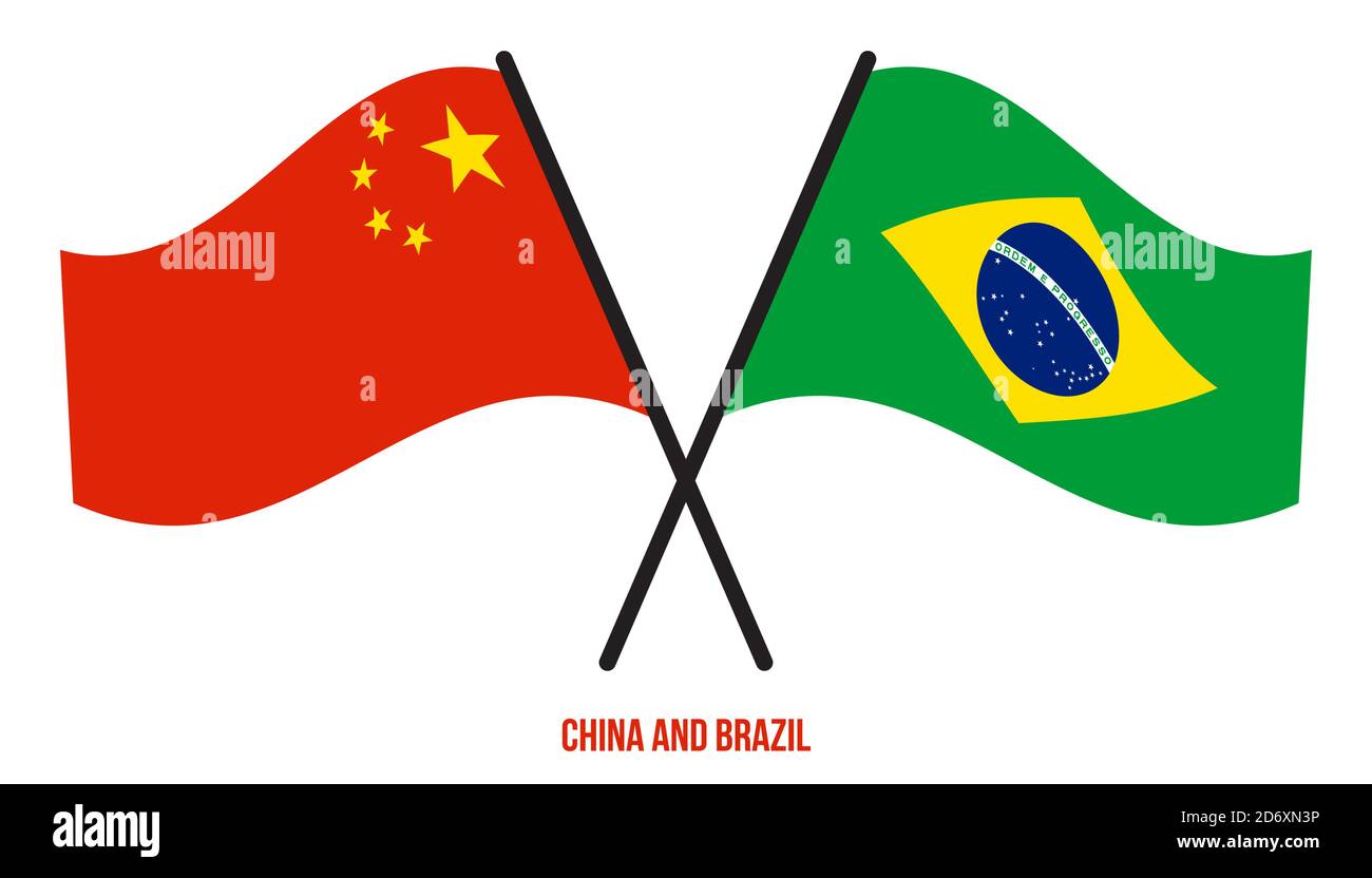 China and Brazil Flags Crossed And Waving Flat Style. Official ...