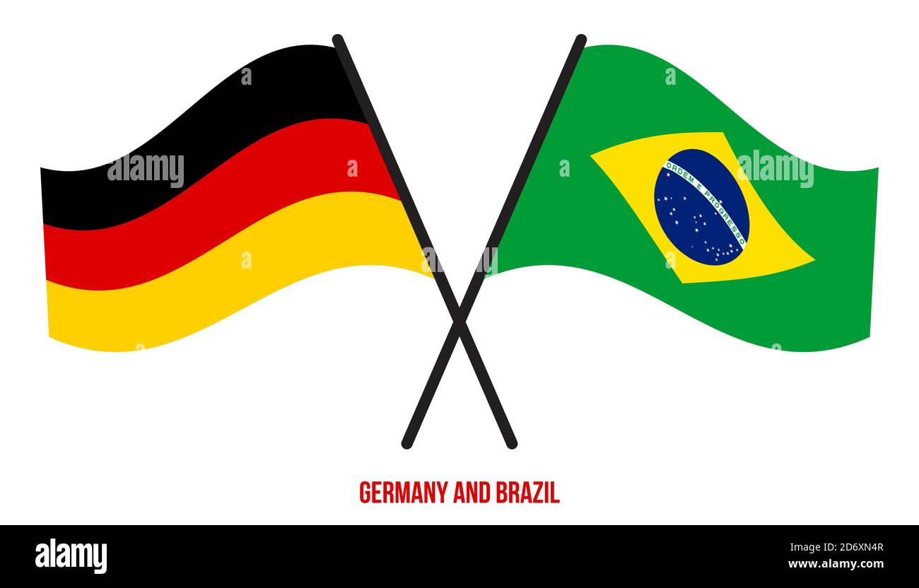 Germany and Brazil Flags Crossed And Waving Flat Style. Official ...
