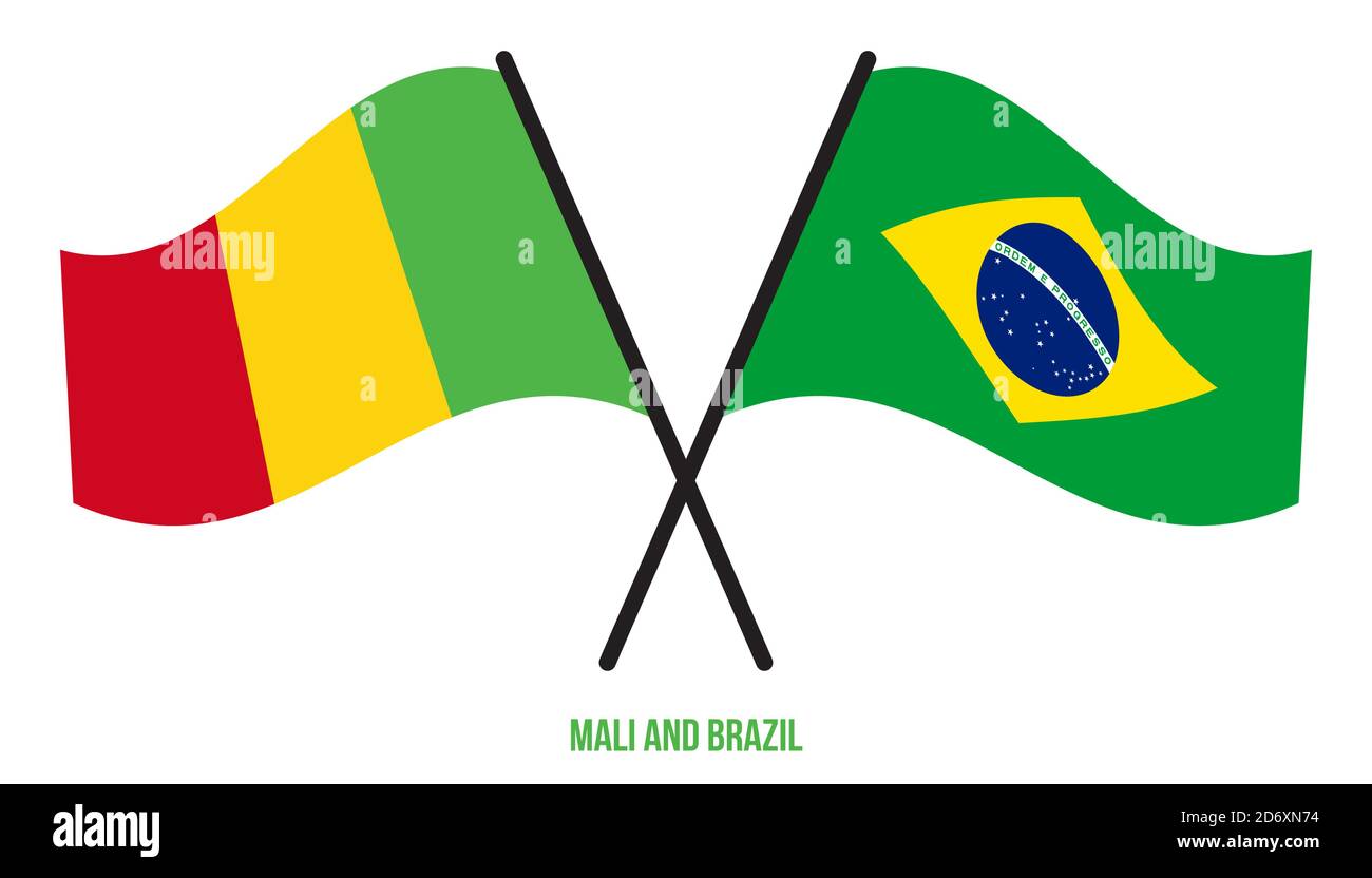 Mali and Brazil Flags Crossed And Waving Flat Style. Official ...