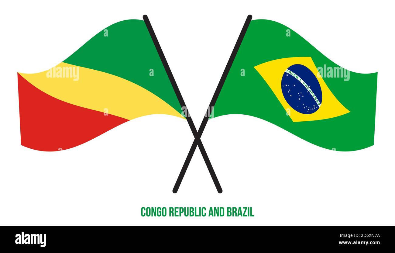 Congo Republic and Brazil Flags Crossed And Waving Flat Style. Official ...