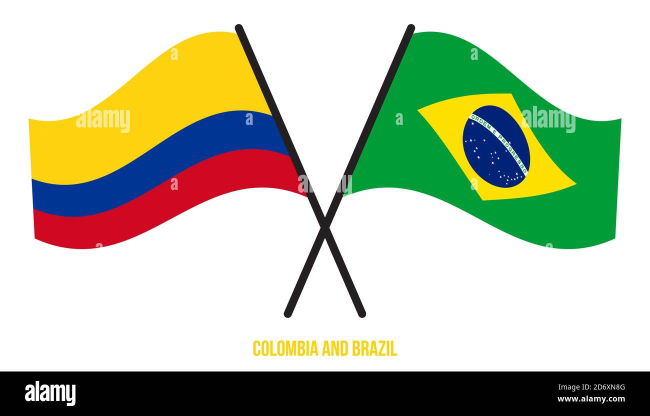 Colombia and Brazil Flags Crossed And Waving Flat Style. Official ...