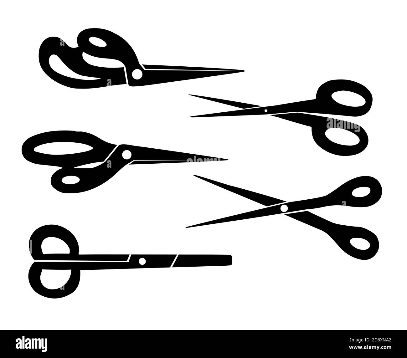 Set of silhouettes of sewing and hairdressing scissors. Black outline ...