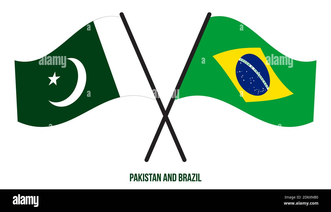 Pakistan and Brazil Flags Crossed And Waving Flat Style. Official ...
