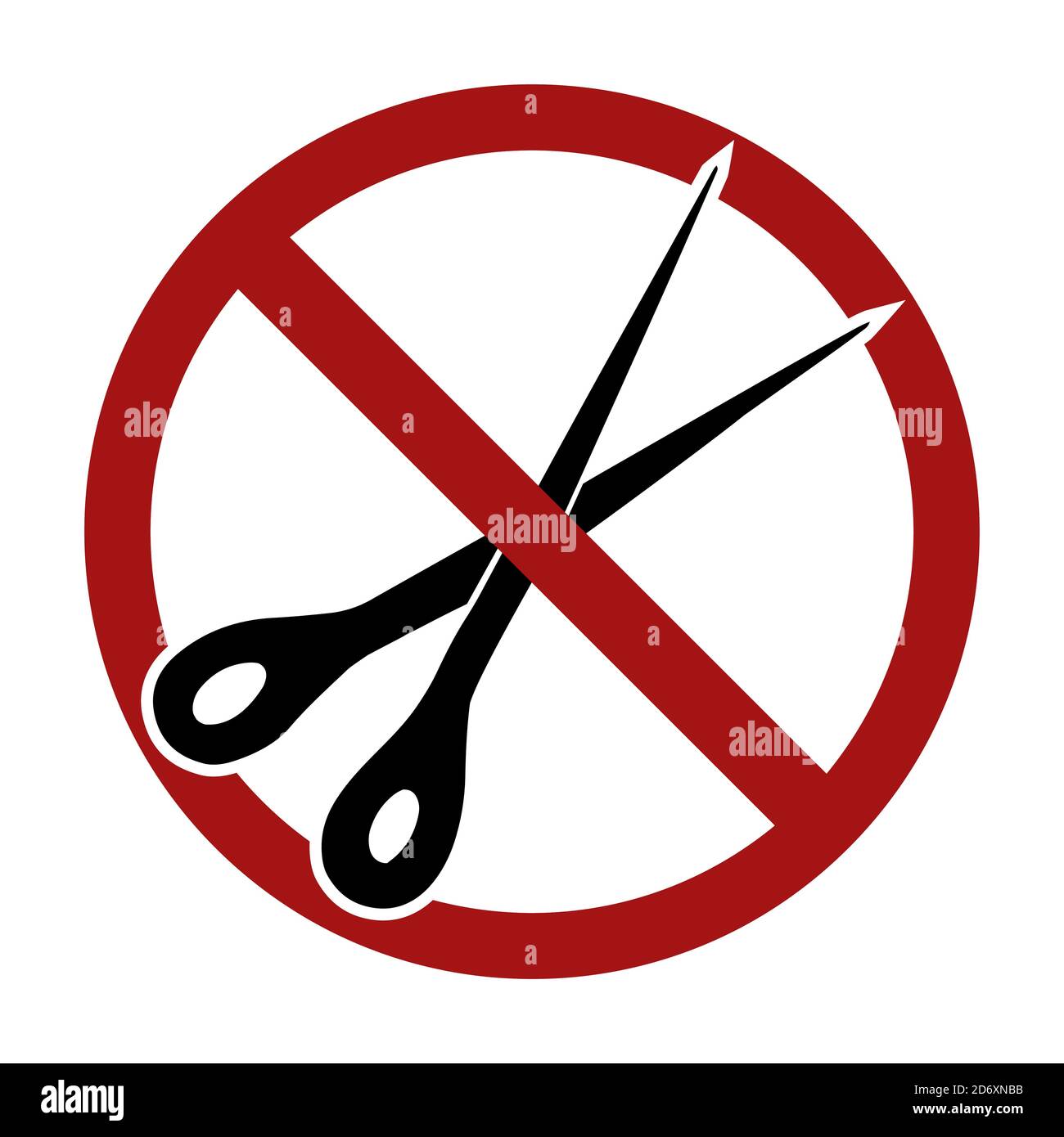 Black silhouette of scissors in a prohibition sign. Ban on cutting ...