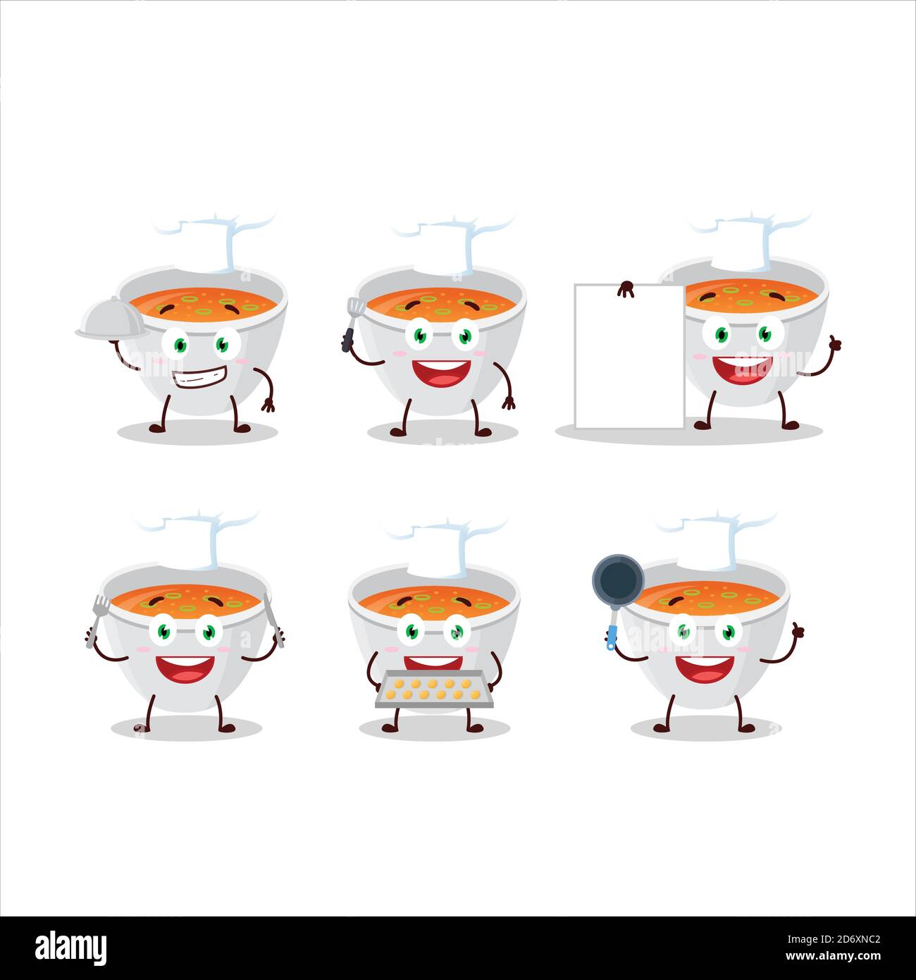 Cartoon character of pumpkin cream soup with various chef emoticons ...