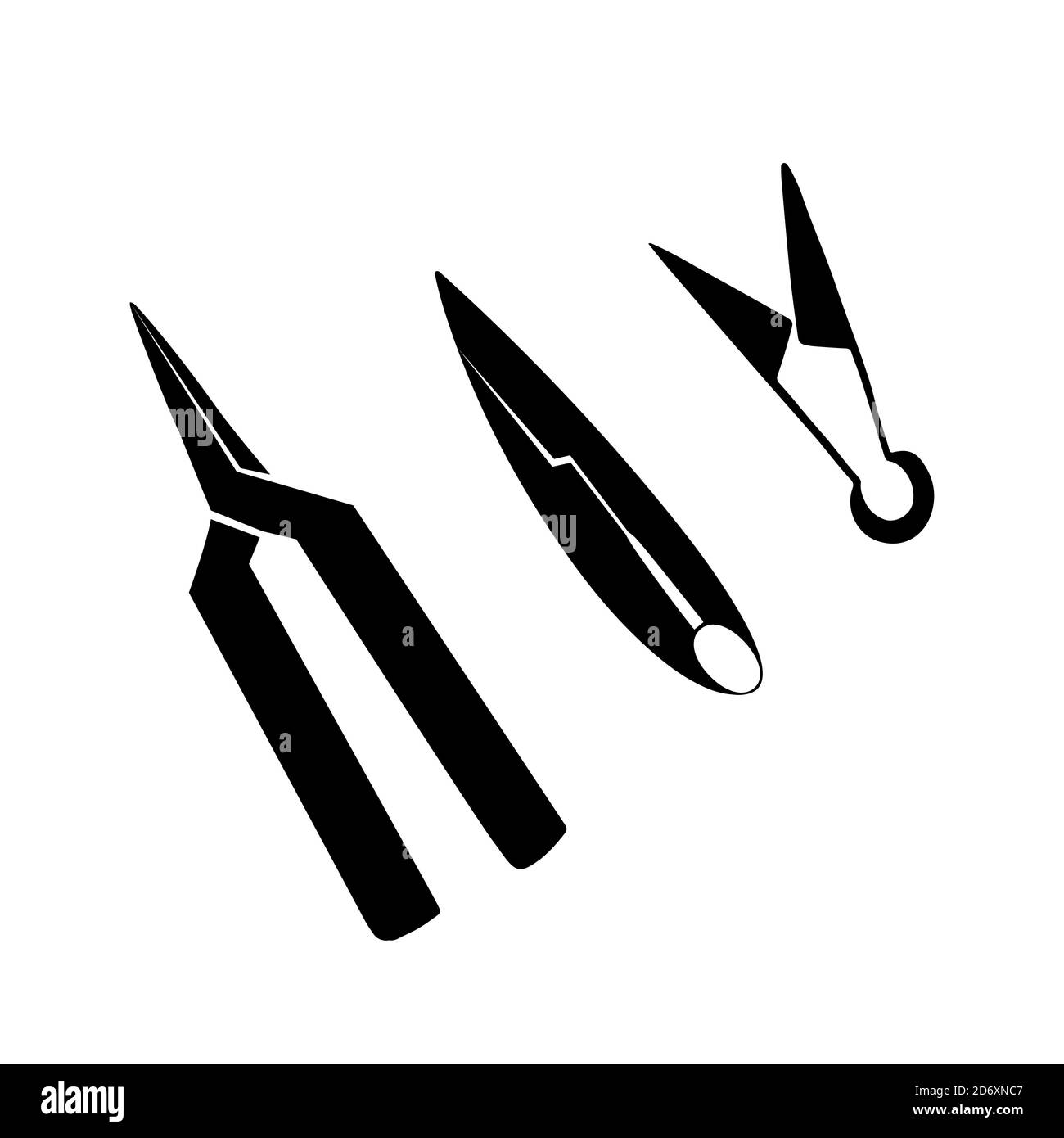 Set of silhouettes of scissors, pruners and shears. Black outline ...