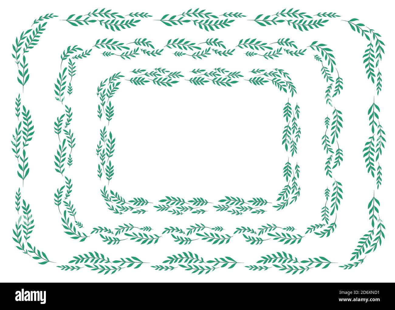 Set of silhouettes of rectangular laurel frames made of branches and ...