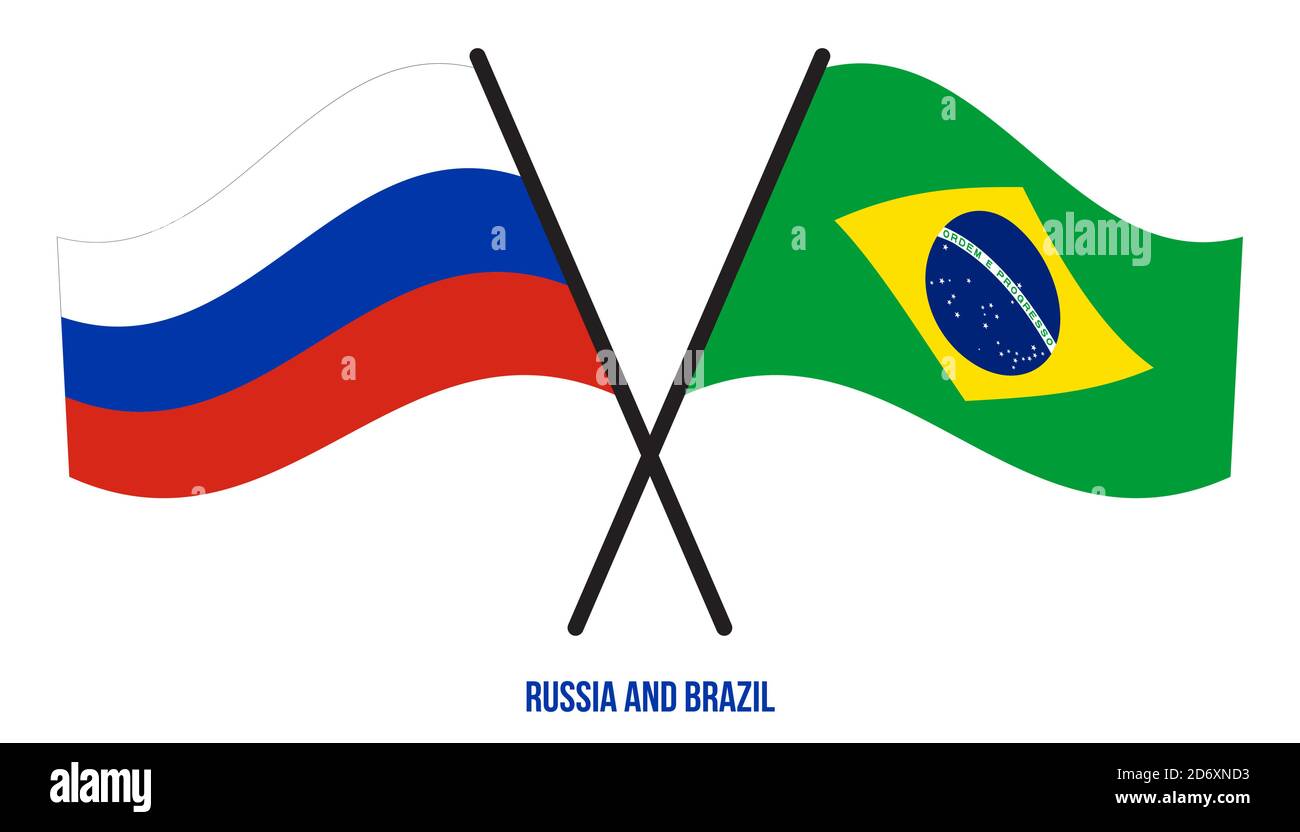 Russia and Brazil Flags Crossed And Waving Flat Style. Official ...