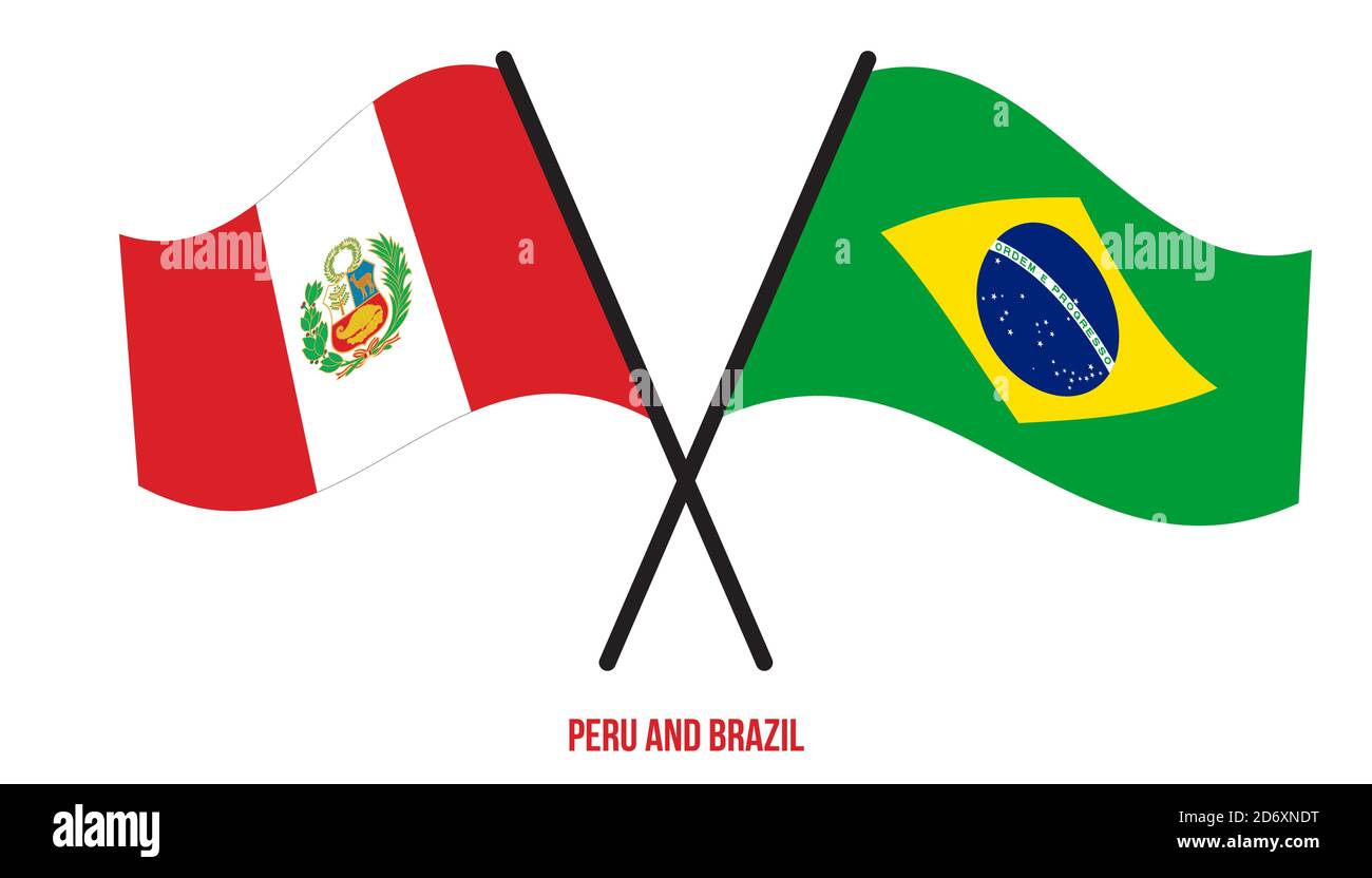 Peru and Brazil Flags Crossed And Waving Flat Style. Official ...