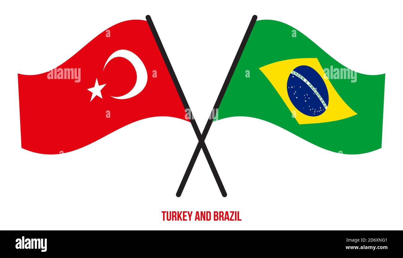 Turkey and Brazil Flags Crossed And Waving Flat Style. Official ...