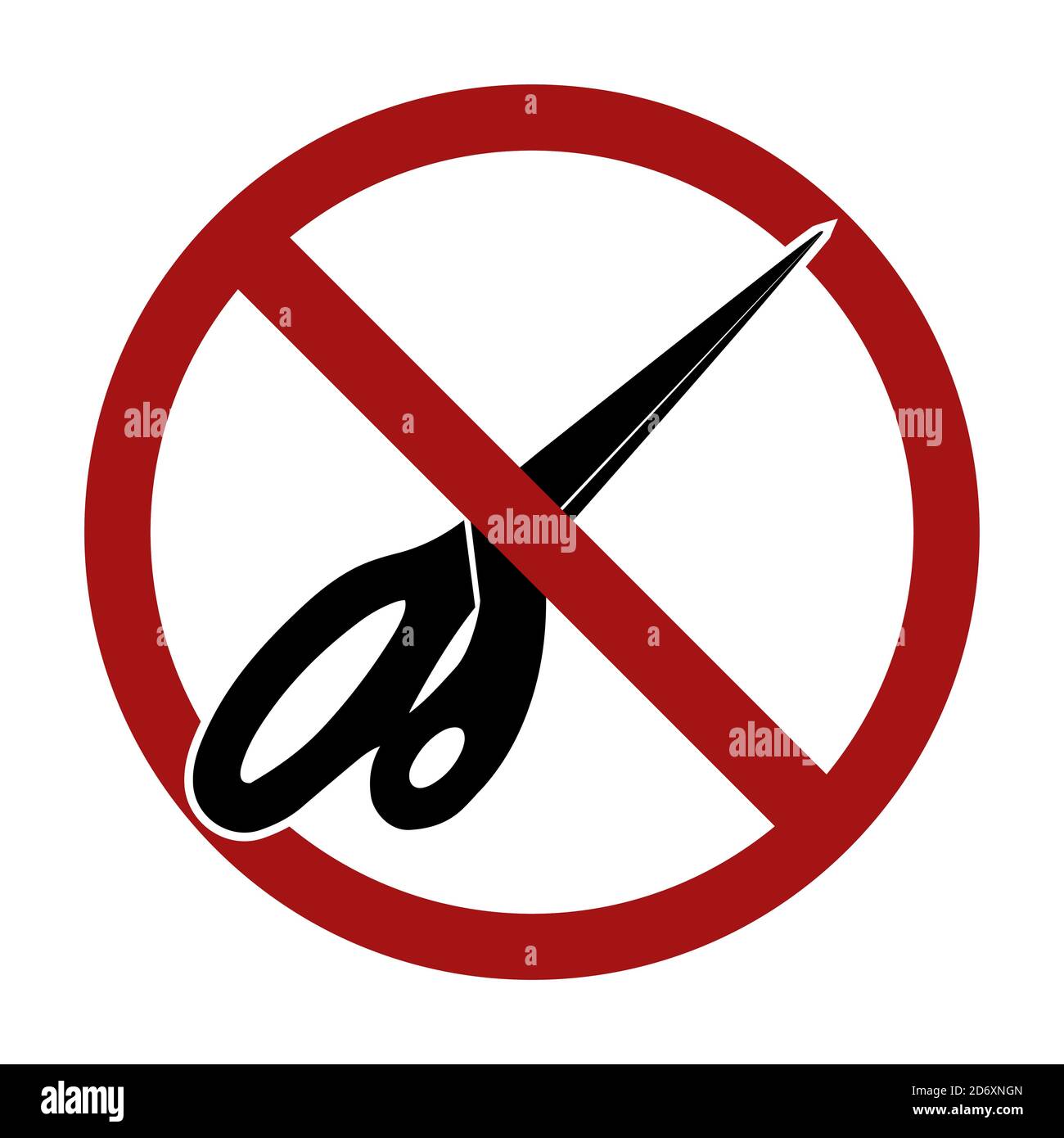 Black silhouette of closed sewing scissors in a prohibition sign. Ban ...