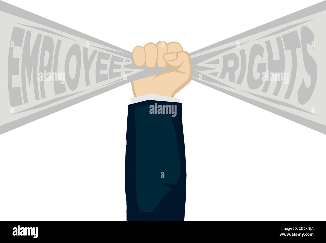 Hand fist holding a ribbon banner with text of employee rights. Concept ...