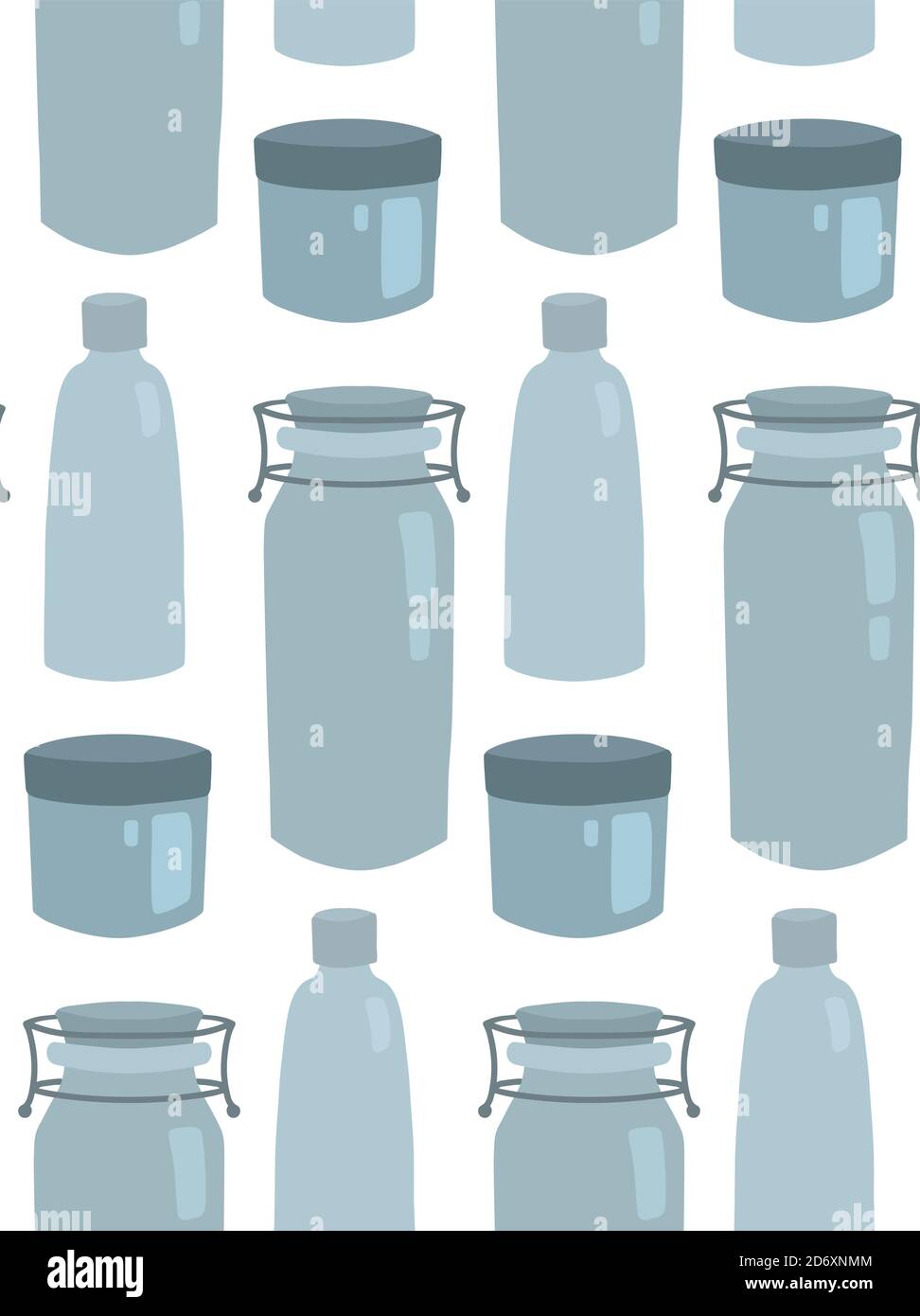 Seamless flat texture of glass bottles and jar in a row on white ...