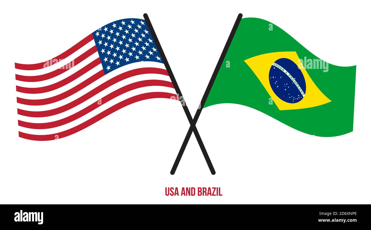 USA and Brazil Flags Crossed And Waving Flat Style. Official Proportion ...