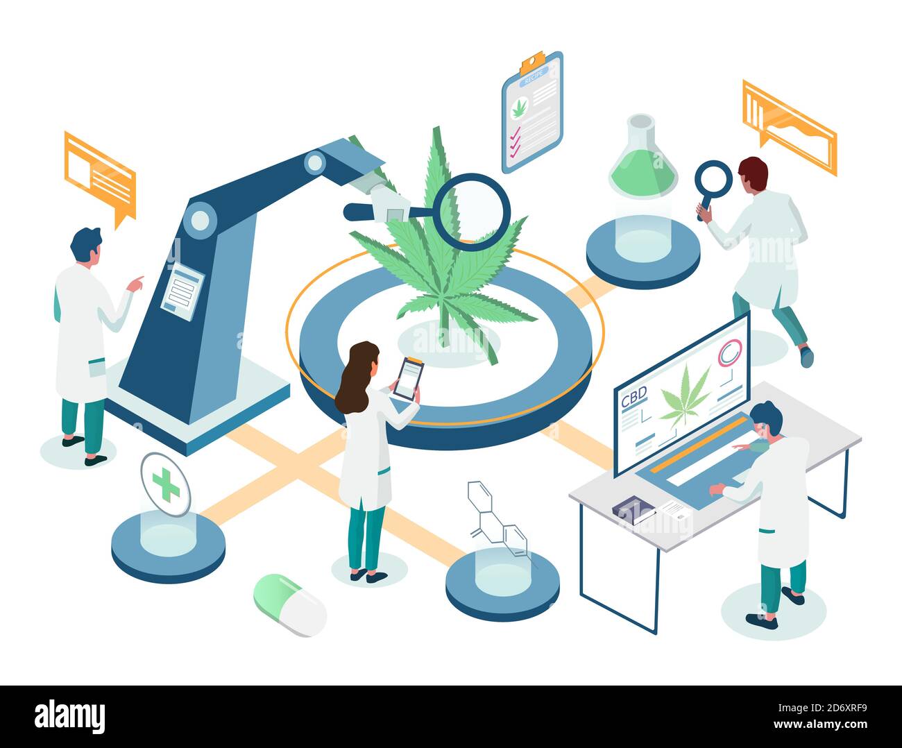 Medical marijuana plant lab research isometric flowchart, flat vector ...