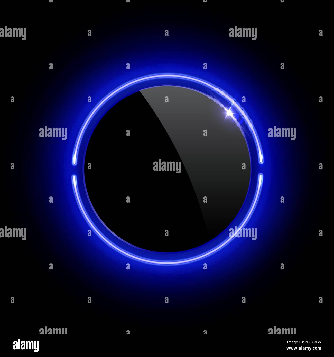 Realistic glossy plastic button with blue neon circle frame Stock ...