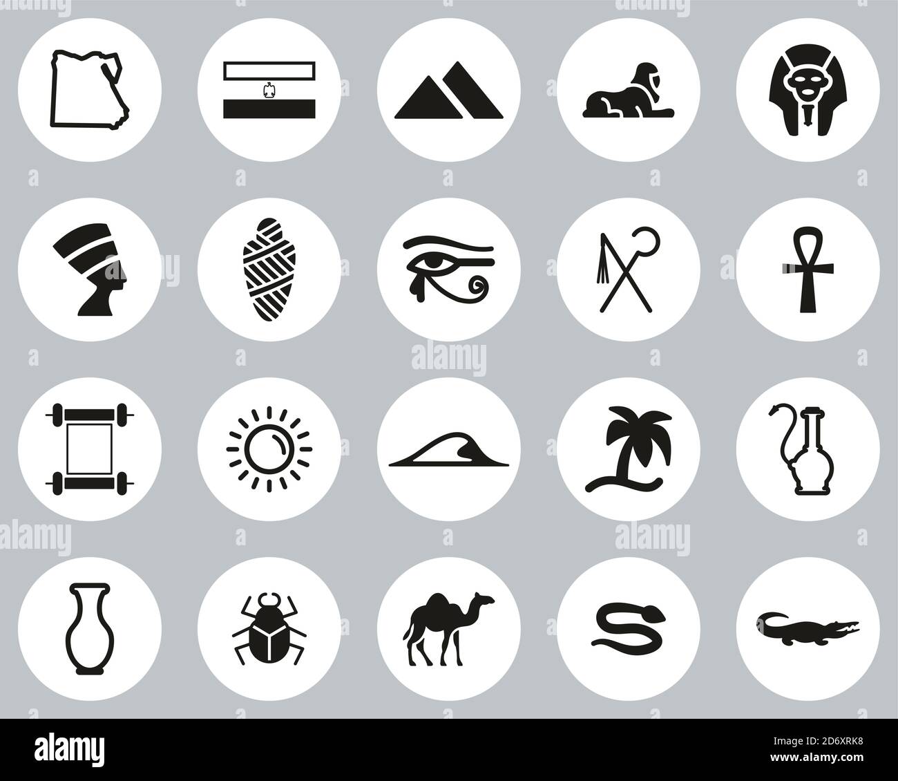 Egypt Country & Culture Icons Black & White Flat Design Circle Set Big ...