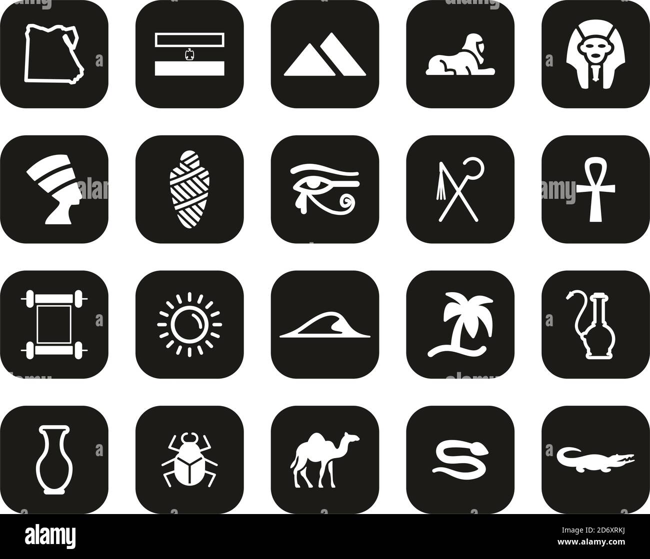 Egypt Country & Culture Icons White On Black Flat Design Set Big Stock ...
