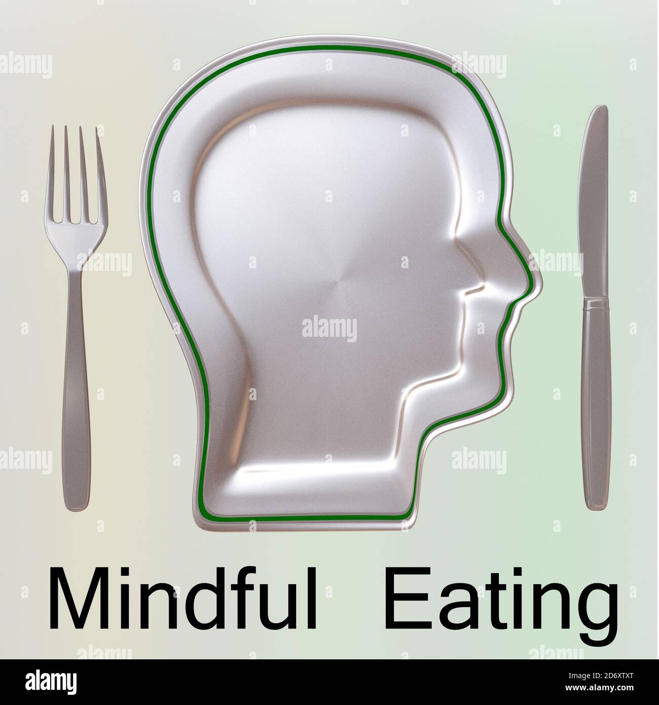 3D illustration of Mindful Eating title below a plate, along with ...