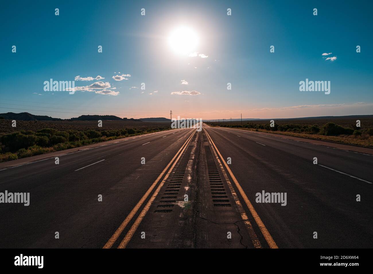 Landscape scene and sunrise above road. Panoramic picture of a scenic ...