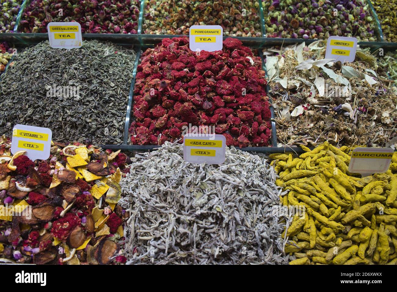 Closeup shot of various tea species in a street market Stock Photo - Alamy