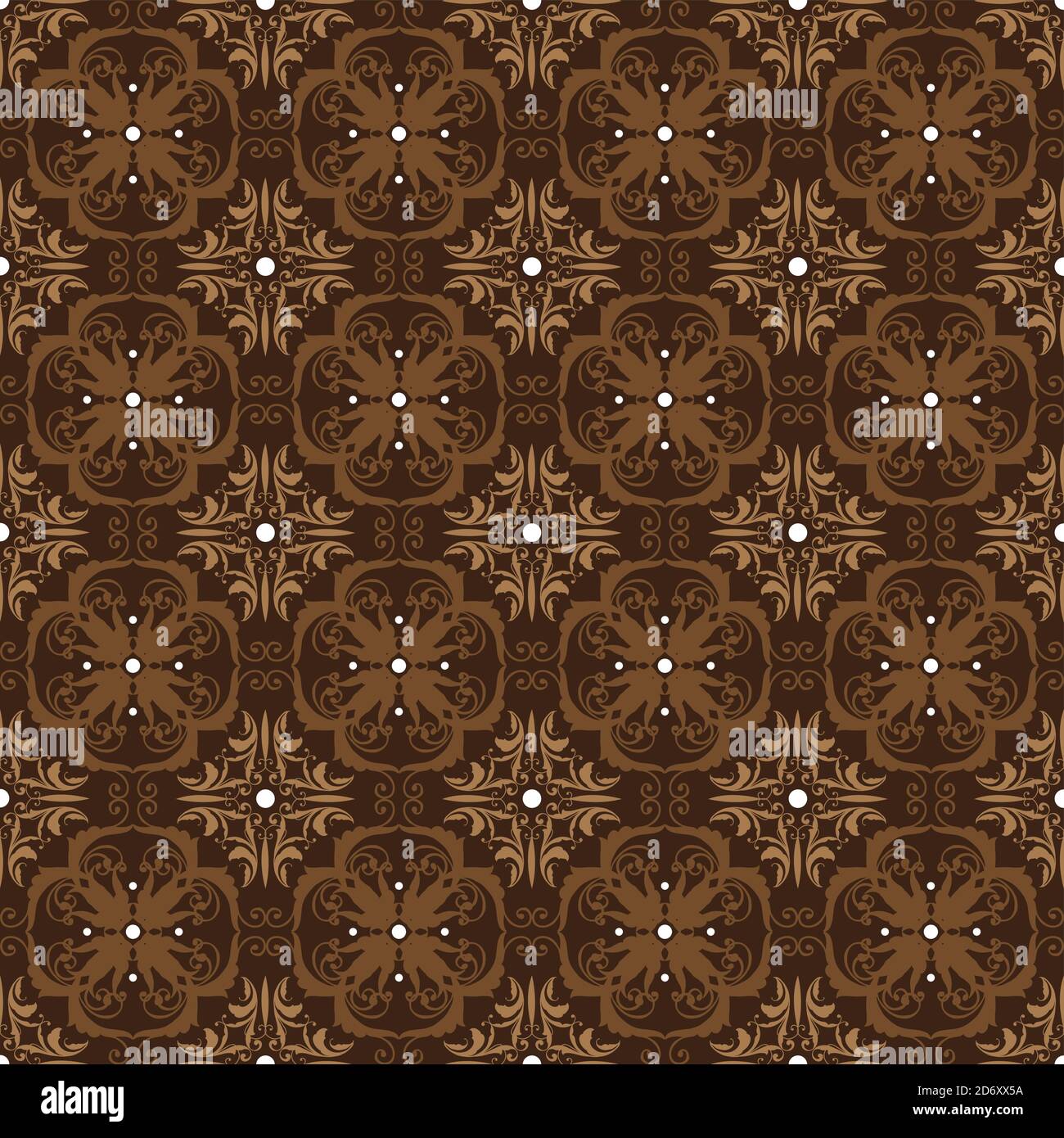 Modern flower motifs on typical Solo batik with smooth dark brown color ...