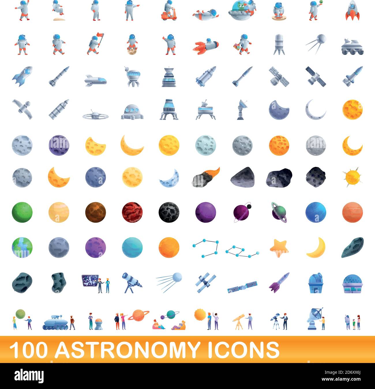 100 astronomy icons set. Cartoon illustration of 100 astronomy icons ...