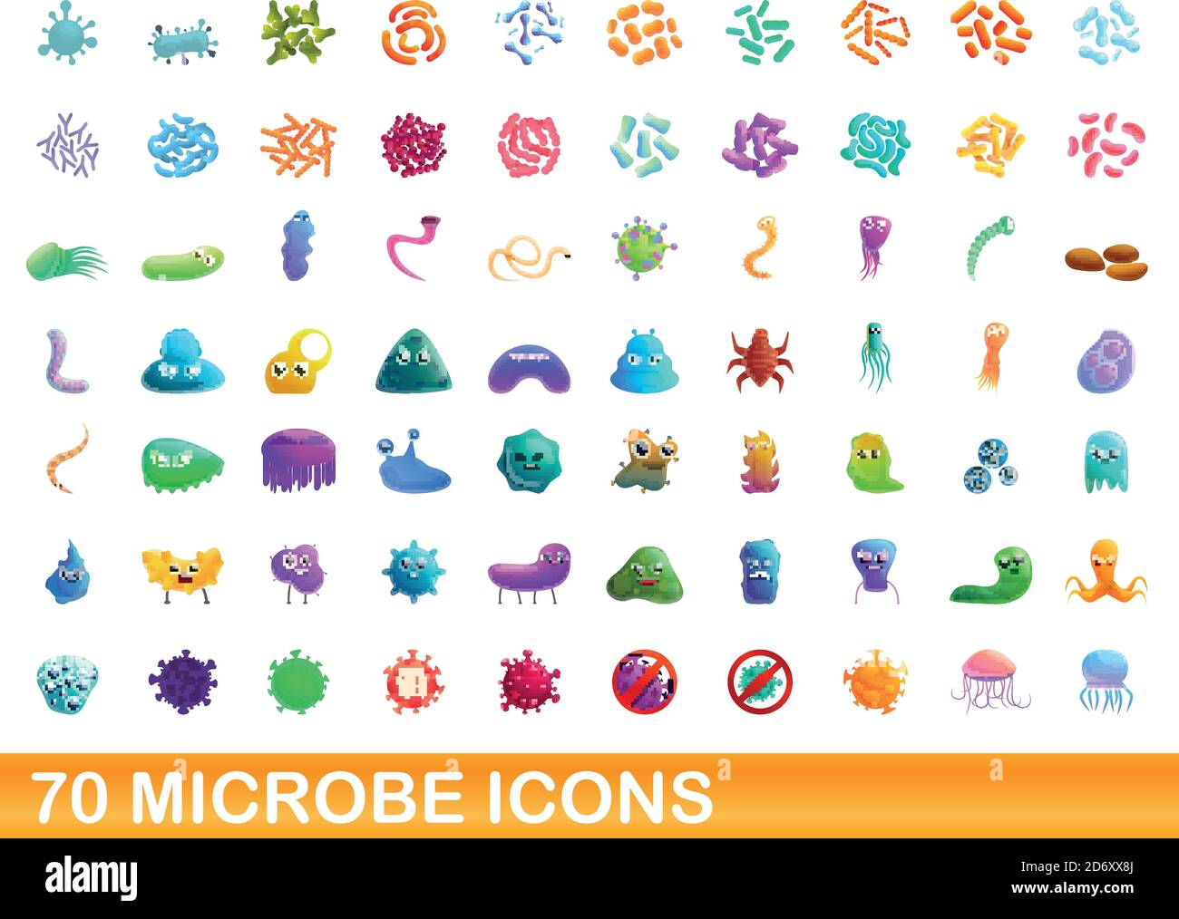 70 microbe icons set. Cartoon illustration of 70 microbe icons vector ...
