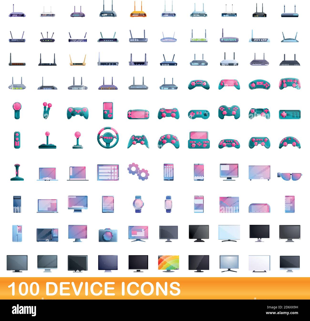 100 device icons set. Cartoon illustration of 100 device icons vector ...