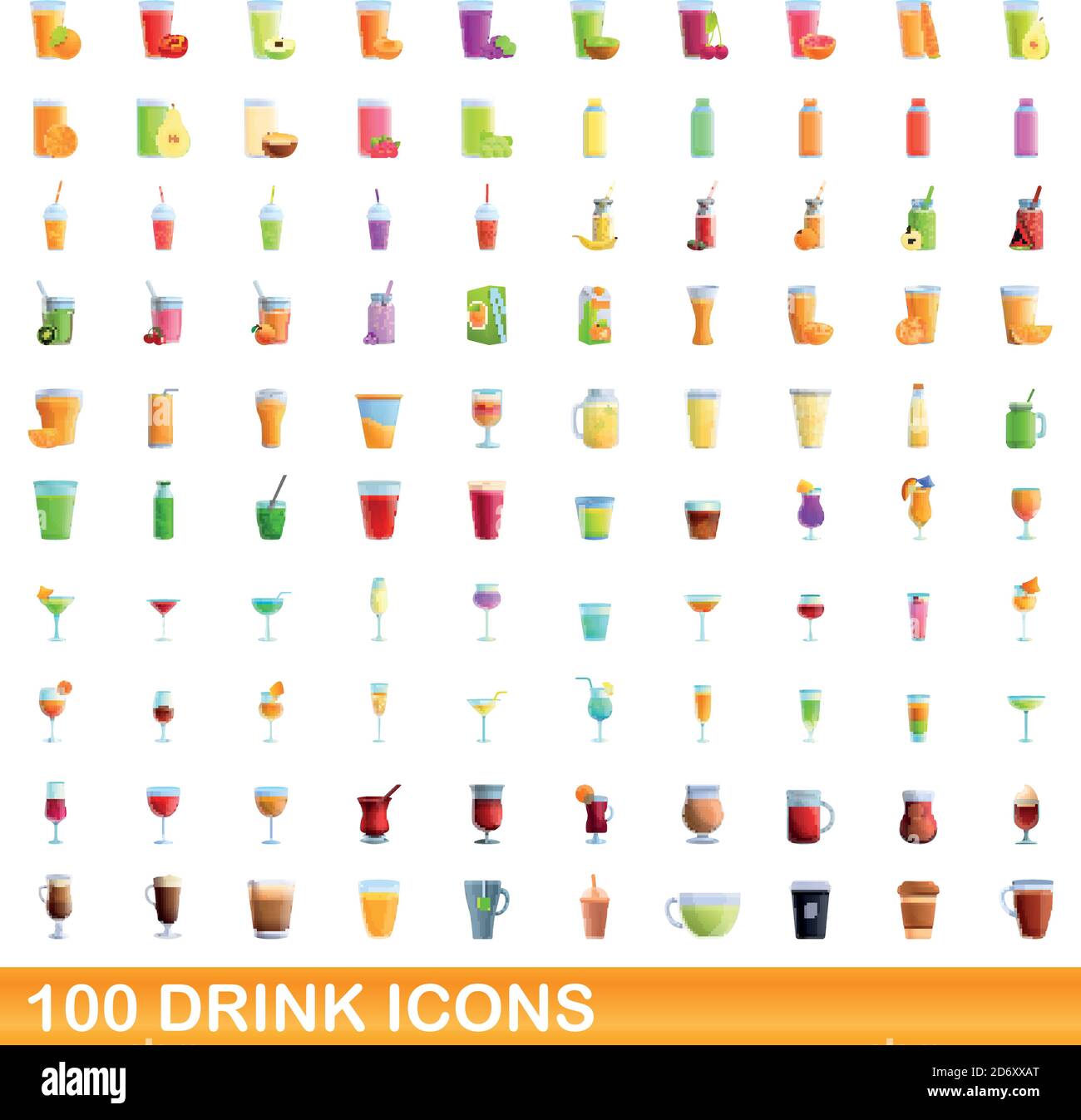 100 drink icons set. Cartoon illustration of 100 drink icons vector set ...