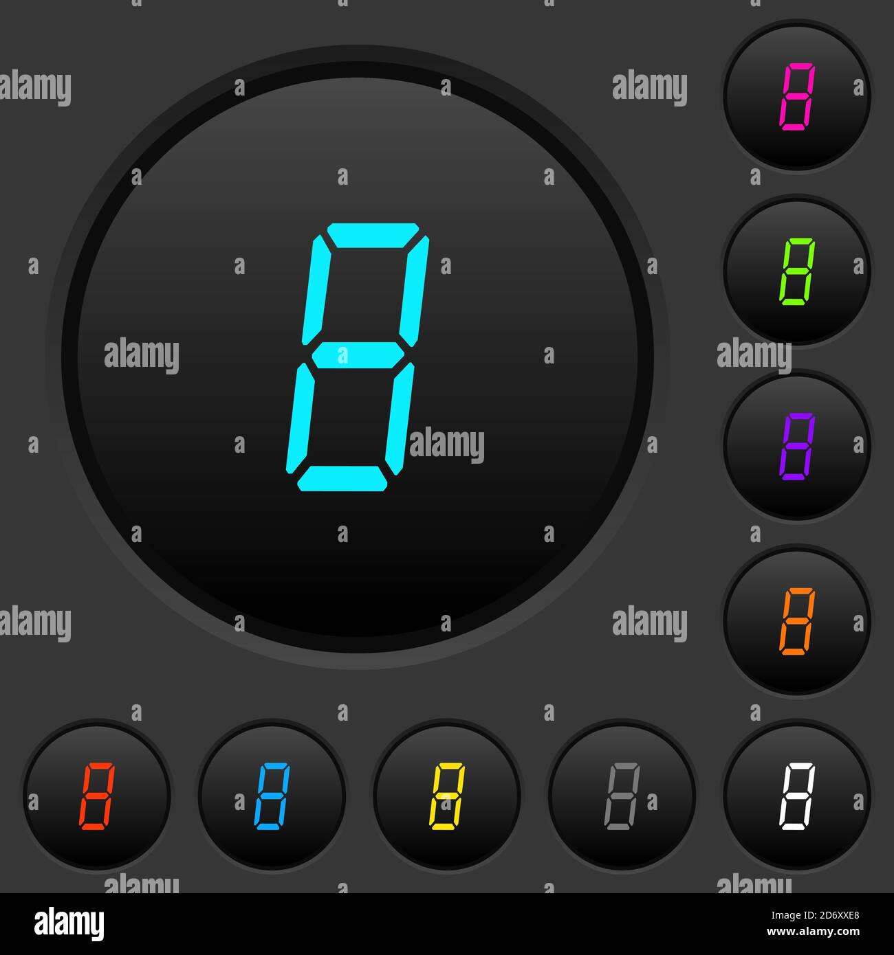 digital number eight of seven segment type dark push buttons with vivid ...