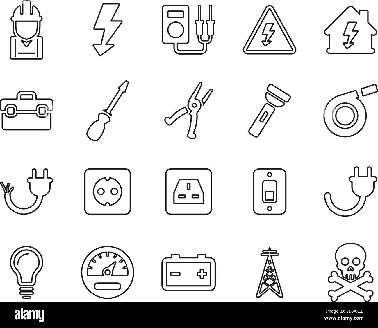 Electrician Tools & Equipment Icons Black & White Thin Line Set Big ...