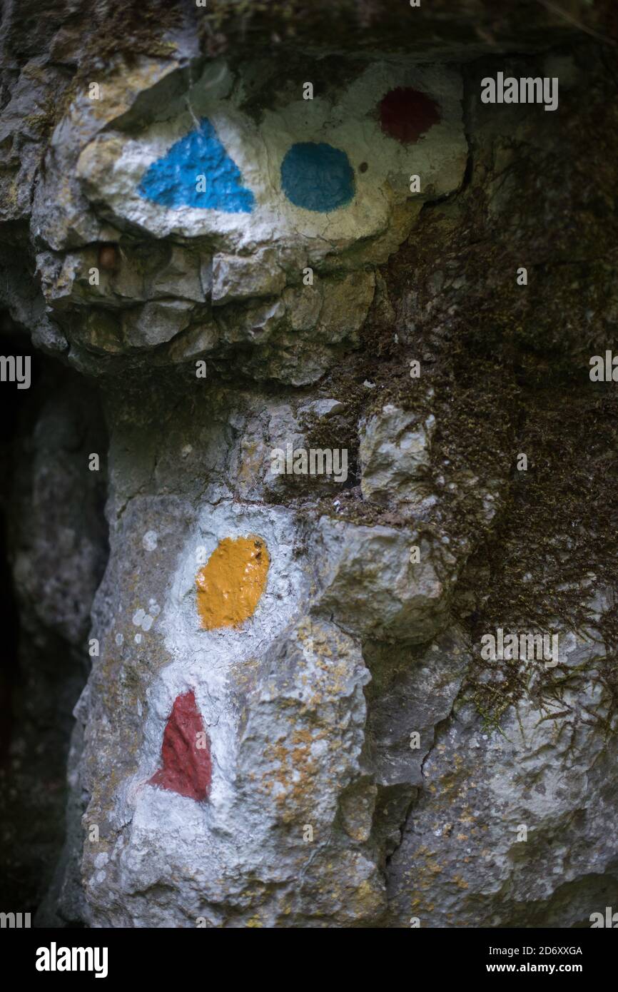 Trail markings on a mountain trail hi-res stock photography and images ...