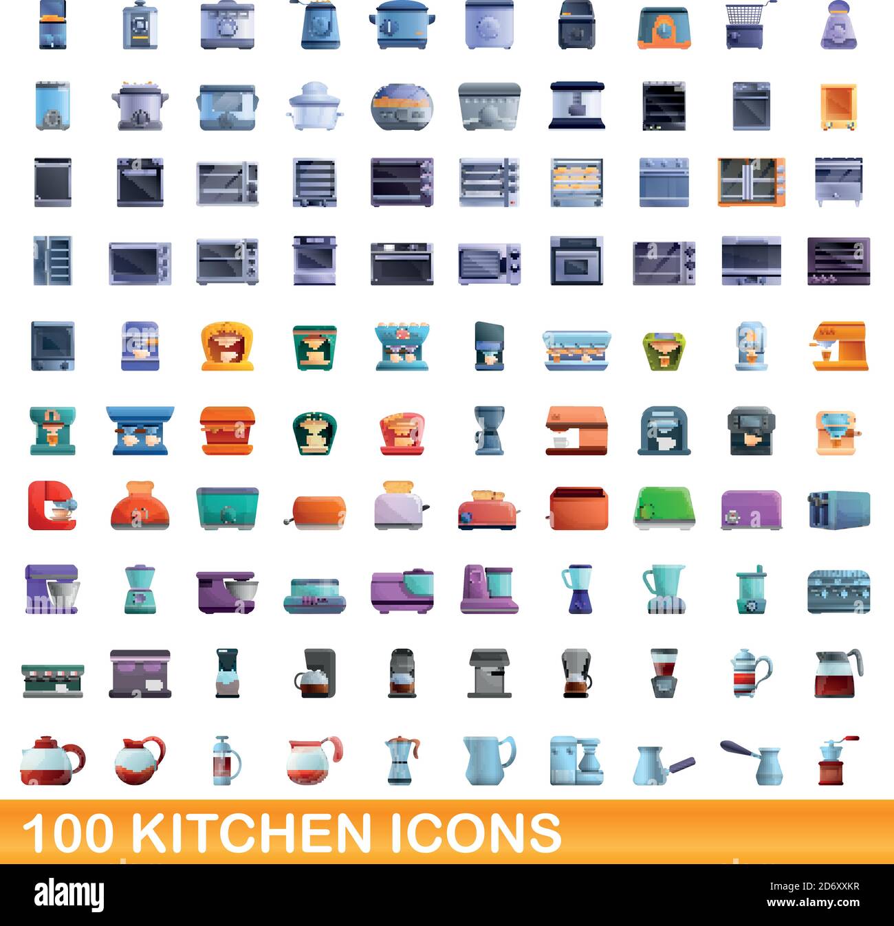 100 kitchen icons set. Cartoon illustration of 100 kitchen icons vector ...