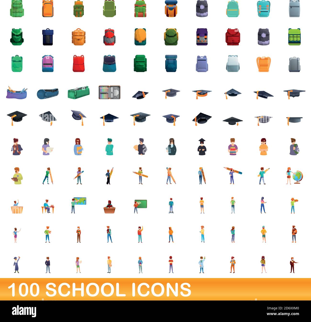 100 school icons set. Cartoon illustration of 100 school icons vector ...