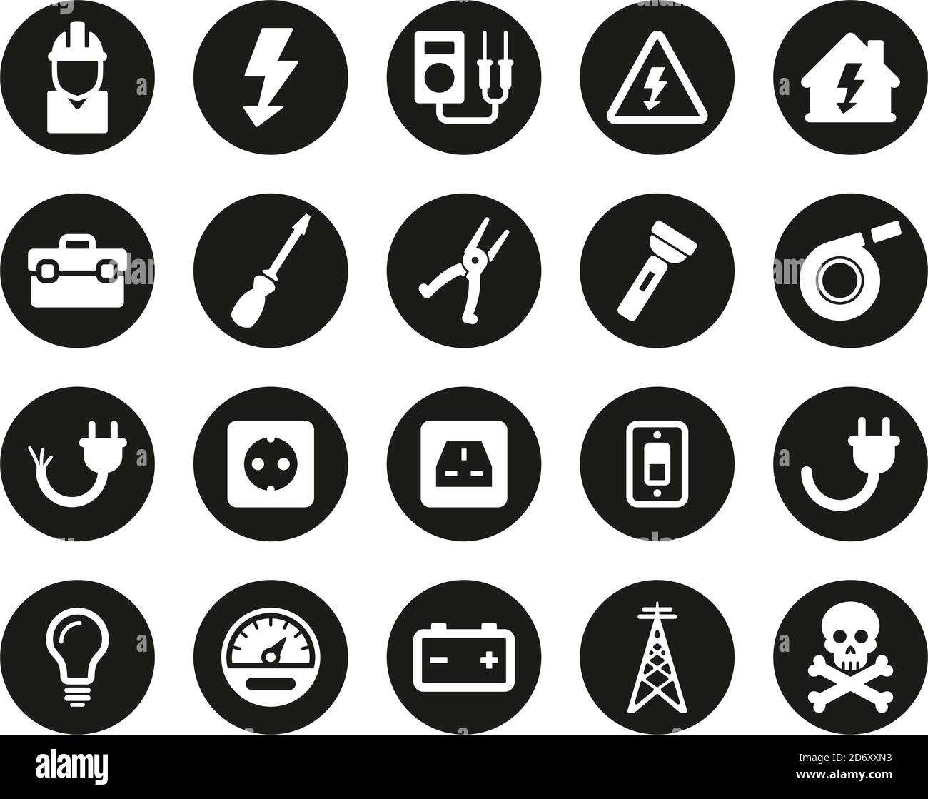 Electrician Tools & Equipment Icons White On Black Flat Design Circle ...