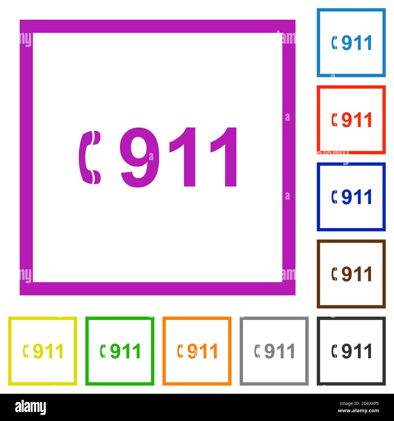 Emergency call 911 flat color icons in square frames on white ...