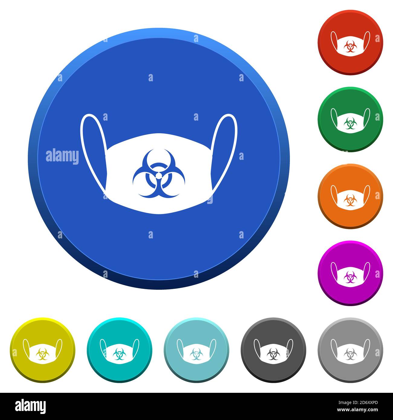 Face mask with biohazard symbol round color beveled buttons with smooth ...