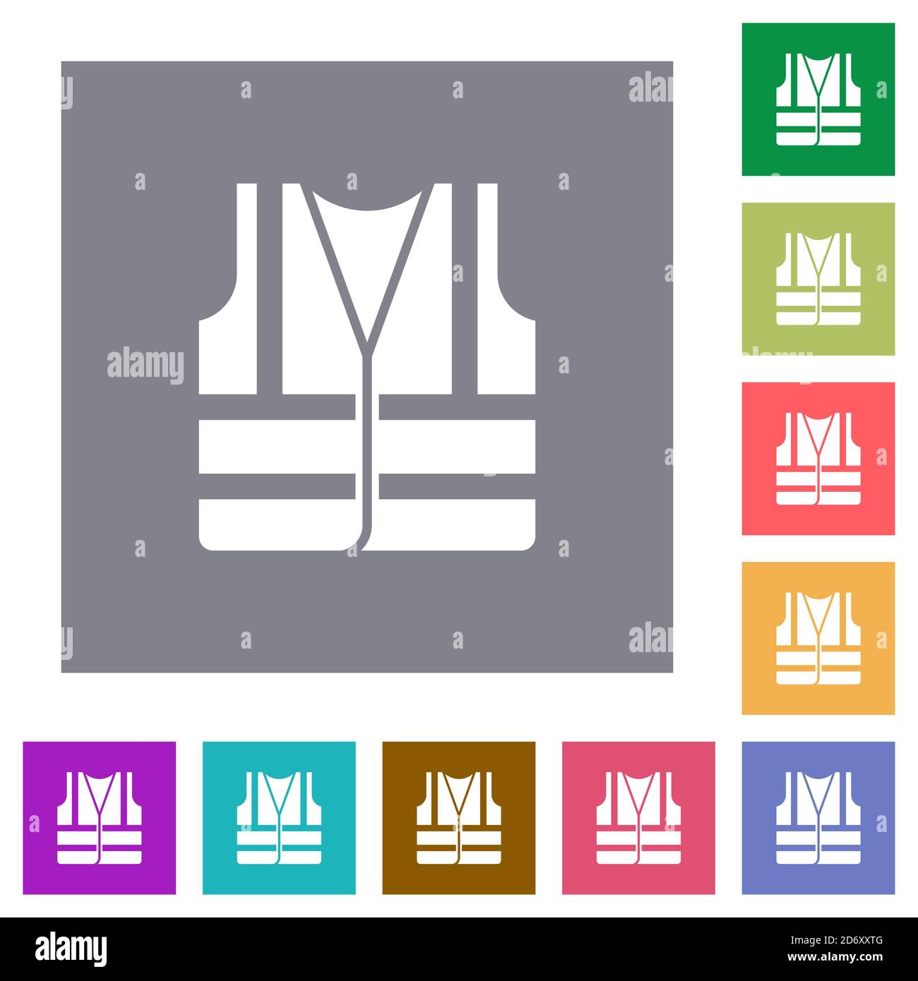 High visibility safety vest flat icons on simple color square ...