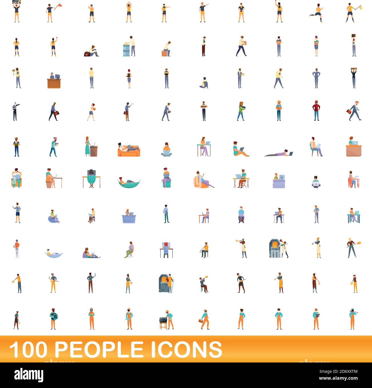 100 people icons set. Cartoon illustration of 100 people icons vector ...