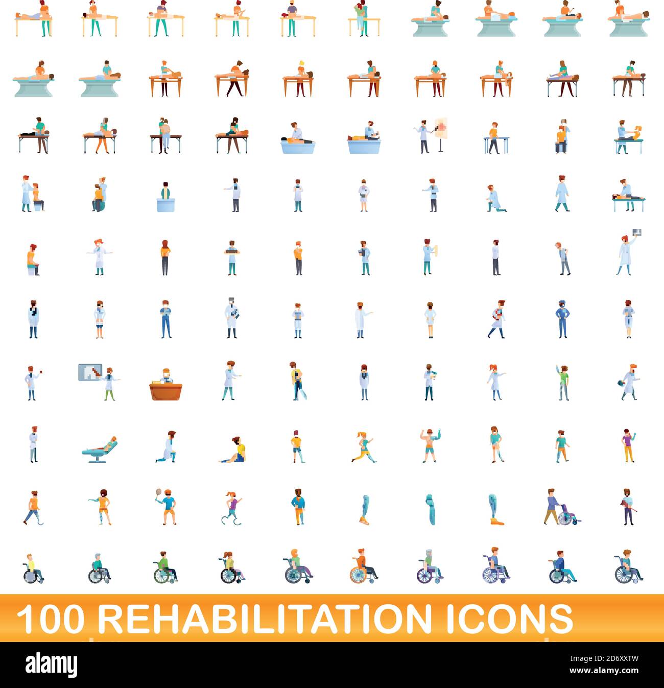100 rehabilitation icons set. Cartoon illustration of 100 ...