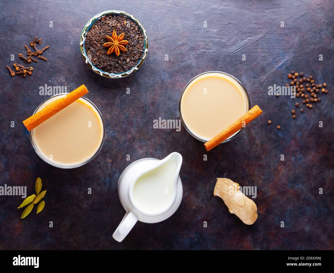 Masala chai tea. Traditional indian drink - masala tea with various ...