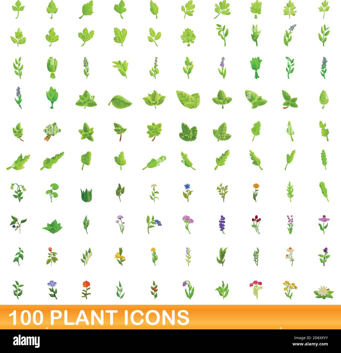 100 plant icons set. Cartoon illustration of 100 plant icons vector set ...
