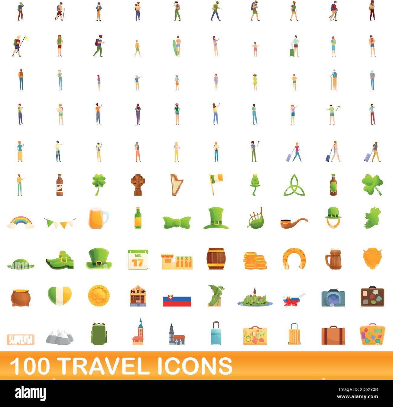 100 travel icons set. Cartoon illustration of 100 travel icons vector ...