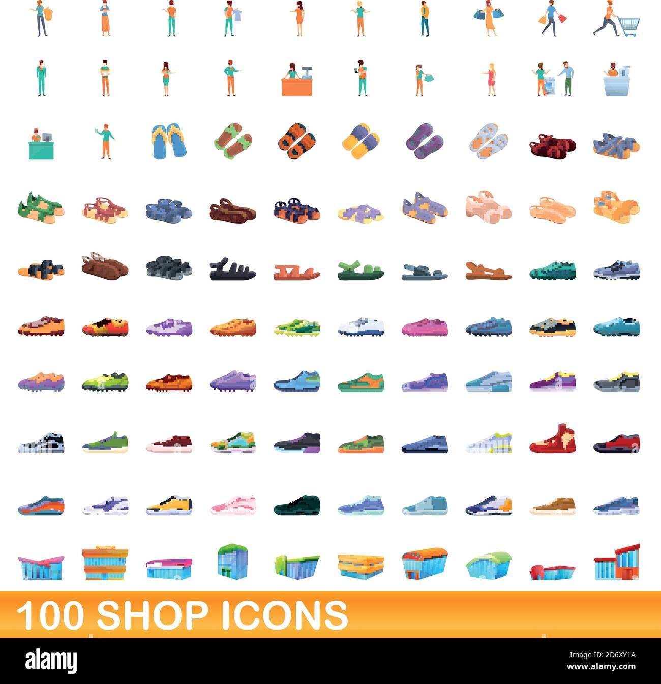 100 shop icons set. Cartoon illustration of 100 shop icons vector set ...
