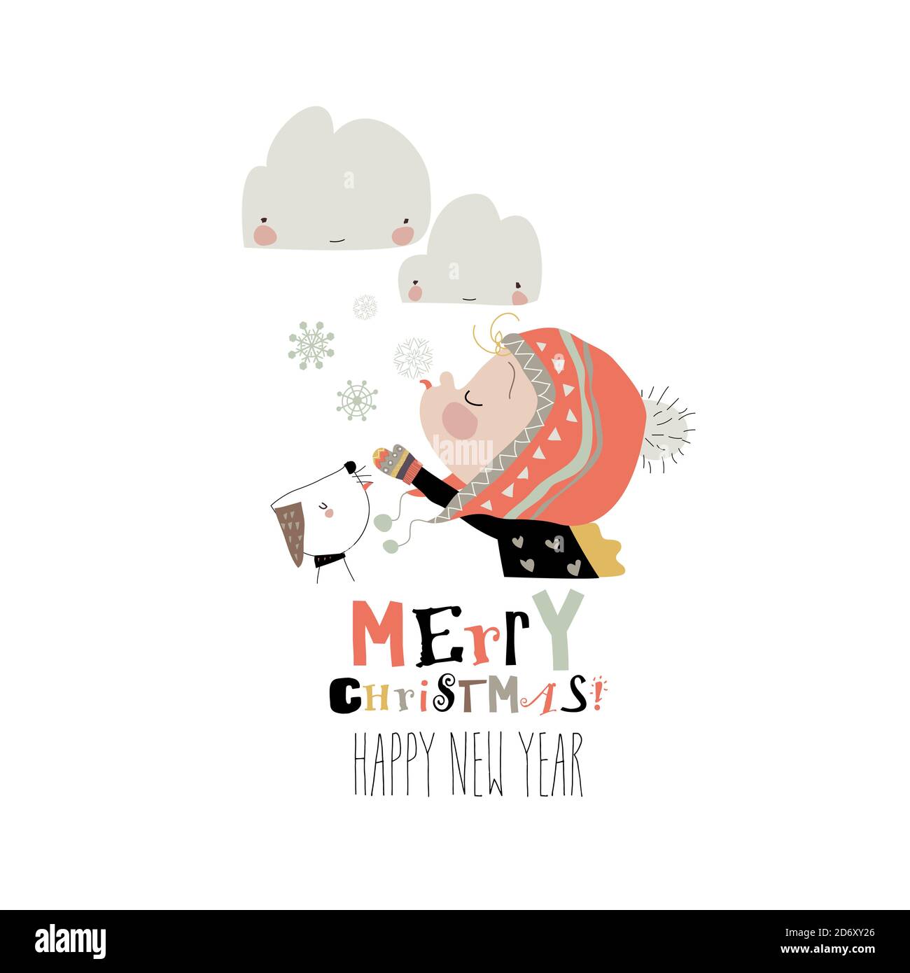 Cute cartoon girl catches snowflakes with tongue Stock Vector Image ...